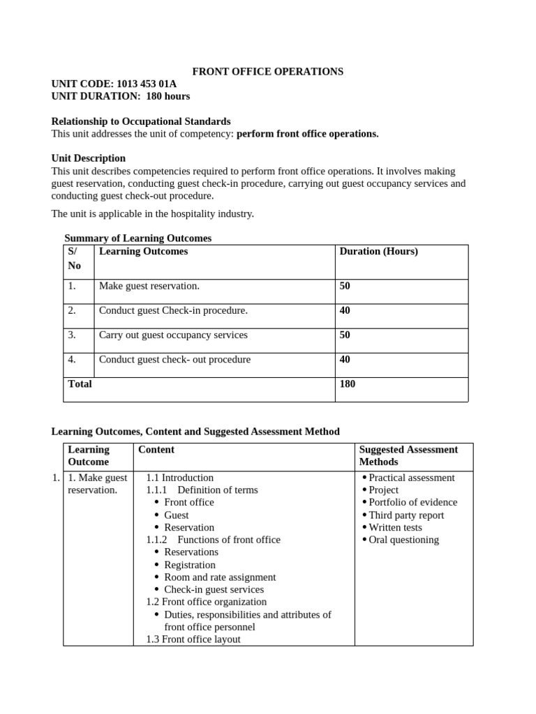 FRONT OFFICE OPERATIONS | PDF | Cheque | Payments