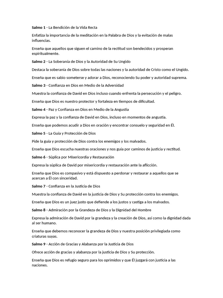 Bosquejo Salmo 1 Al 150 | PDF | Salmos | Oración