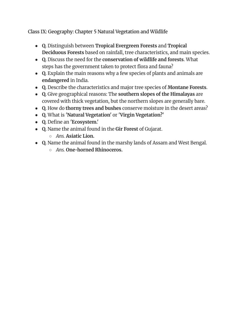Class IX_ Geography_ Chapter 5 Natural Vegetation and Wildlife | PDF