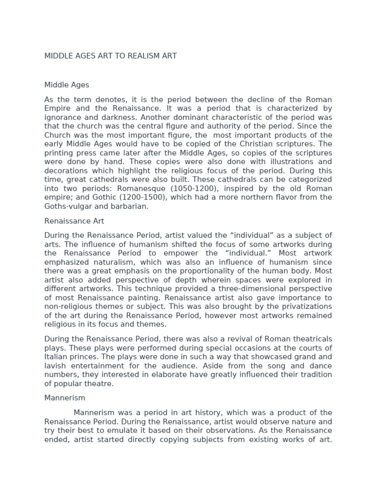 Middle Ages Art to Realism | PDF | Baroque | Romanticism