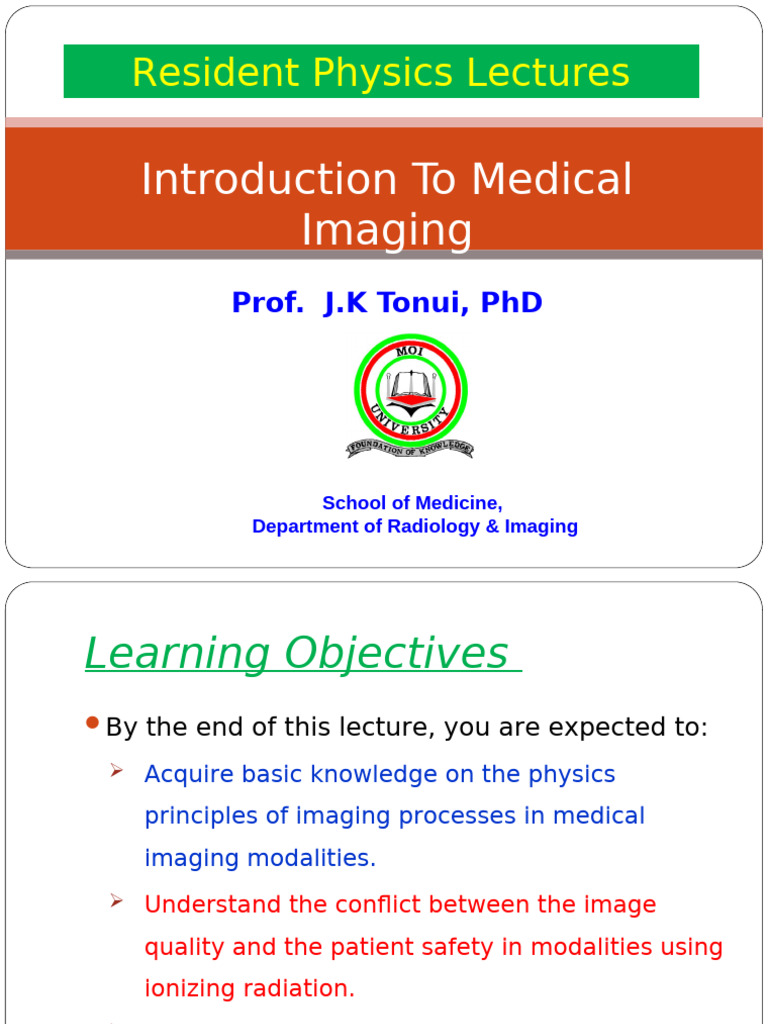 Lecture 1a- Introduction To Medical Imaging Physics (1) | PDF | Medical ...
