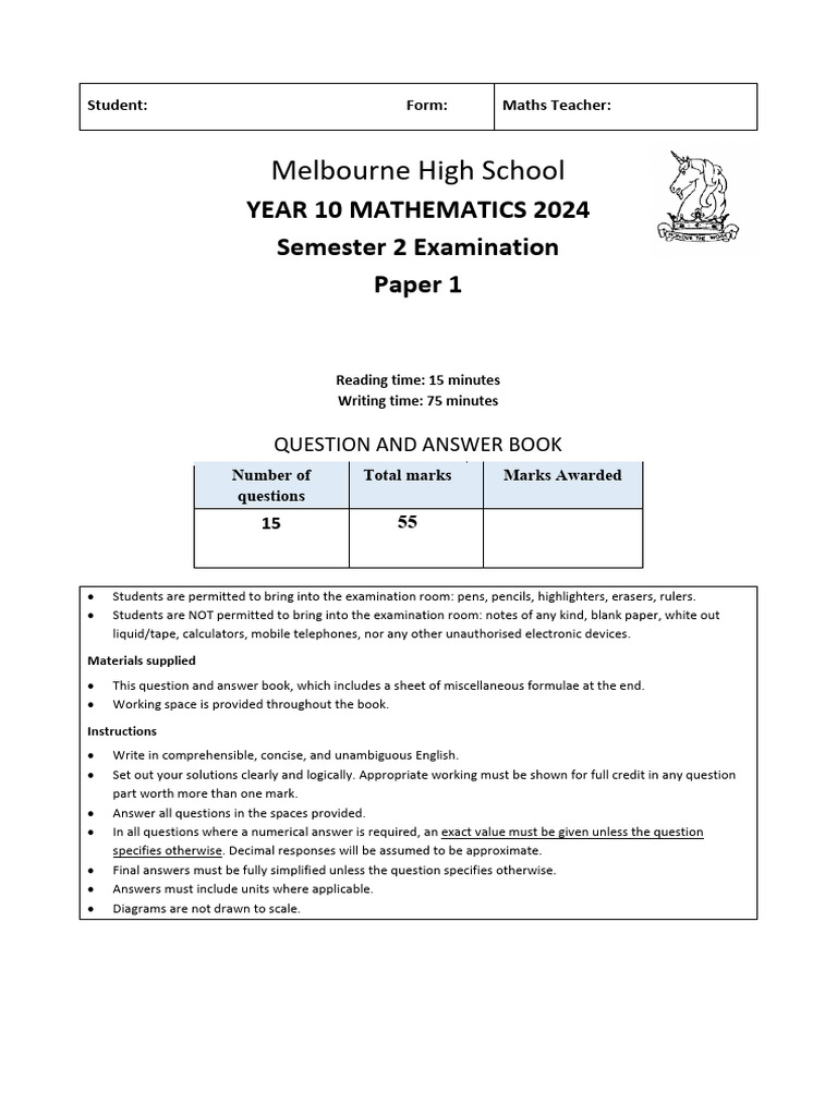 2024 maths exam 1 | PDF | Area | Sphere