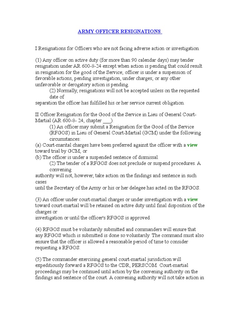 Officer Resignation Fact Sheet | PDF | Court Martial | Criminal Law