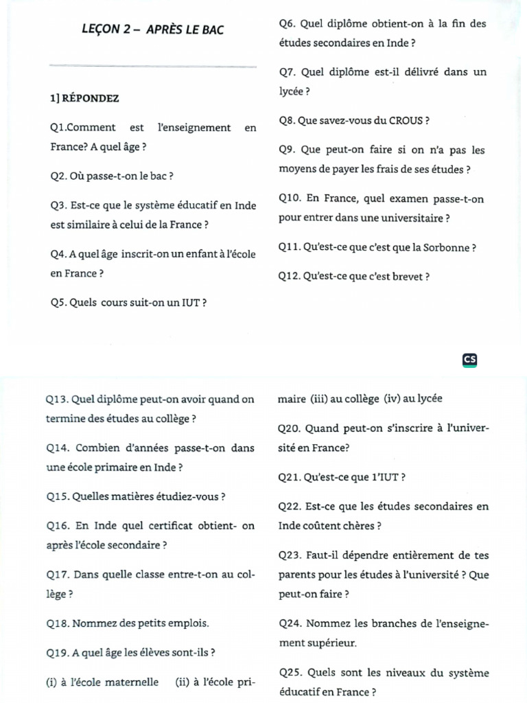 Lecon 2- Apres Le Bac | PDF