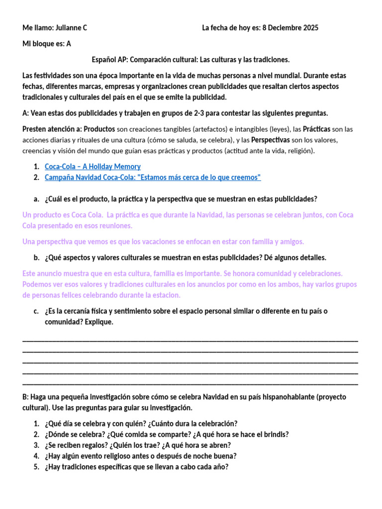 La Celebracion de Navidad Comparacion Cultural | PDF | Navidad
