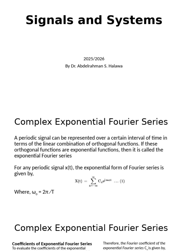 5- Lecture (Signals and Systems) | PDF | Fourier Series | Exponential ...