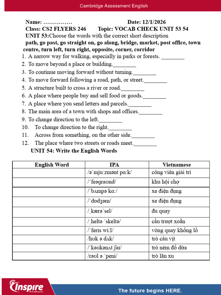 12.1 FLYERS Vocab Check UNIT 53 54.Docx | PDF | Chess Theory | Chess