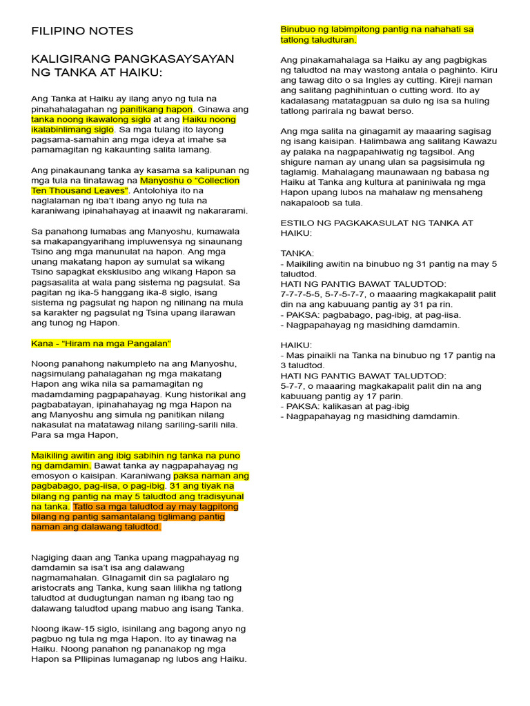 Filipino Notes | PDF