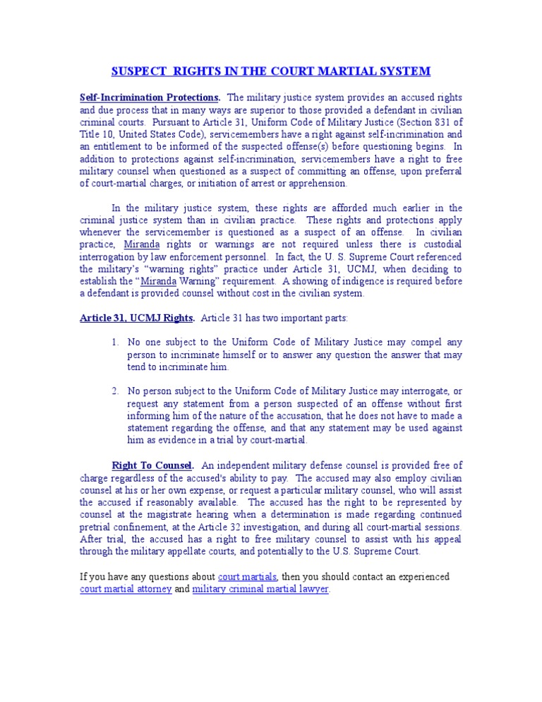 Suspect Rights | PDF | Uniform Code Of Military Justice | Self ...
