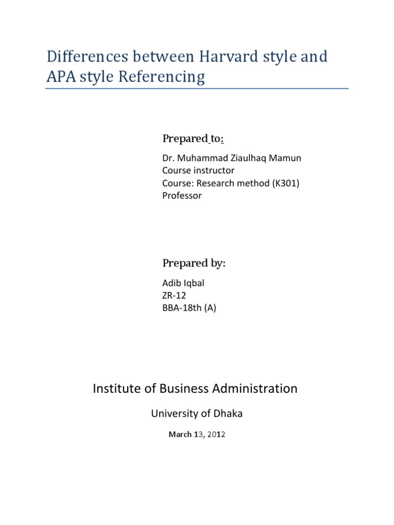 Harvard vs. APA Referencing Guide | PDF | American Psychological ...