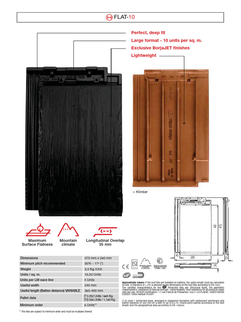 FLAT-10 Roof Tiles Specifications Guide | PDF | Roof | Tile