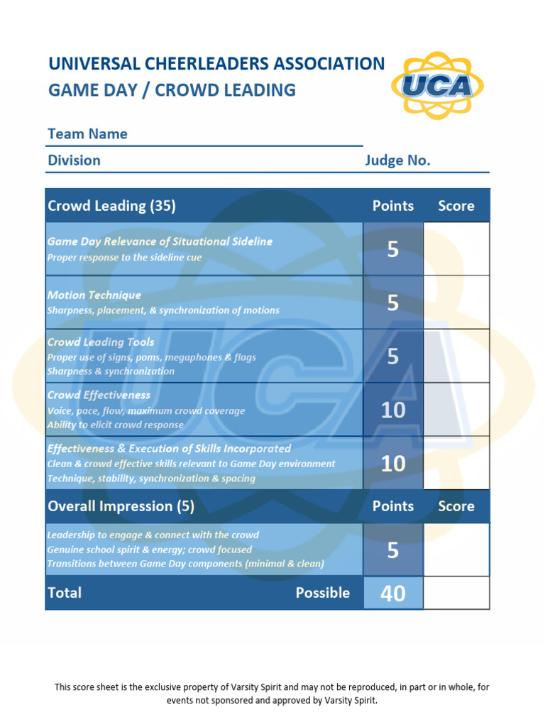 Game Day Scoresheet | PDF | Cheerleading