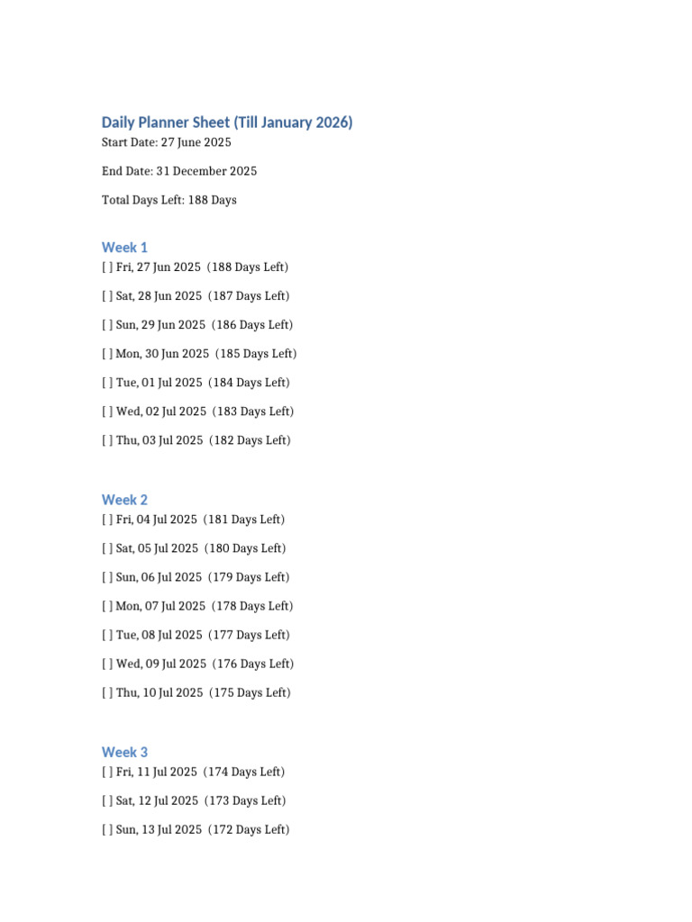 Daily Planner Sheet 2025-2026 | PDF