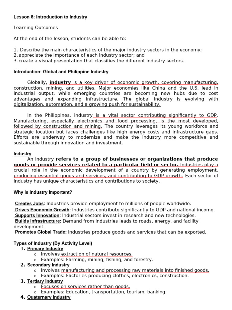 Lesson 6 Introduction to Industry | PDF | Infrastructure | Economic Growth
