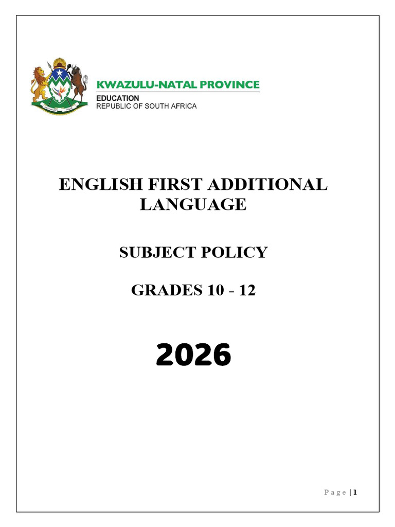 English First Additional Language Policy | PDF | Essays | Poetry