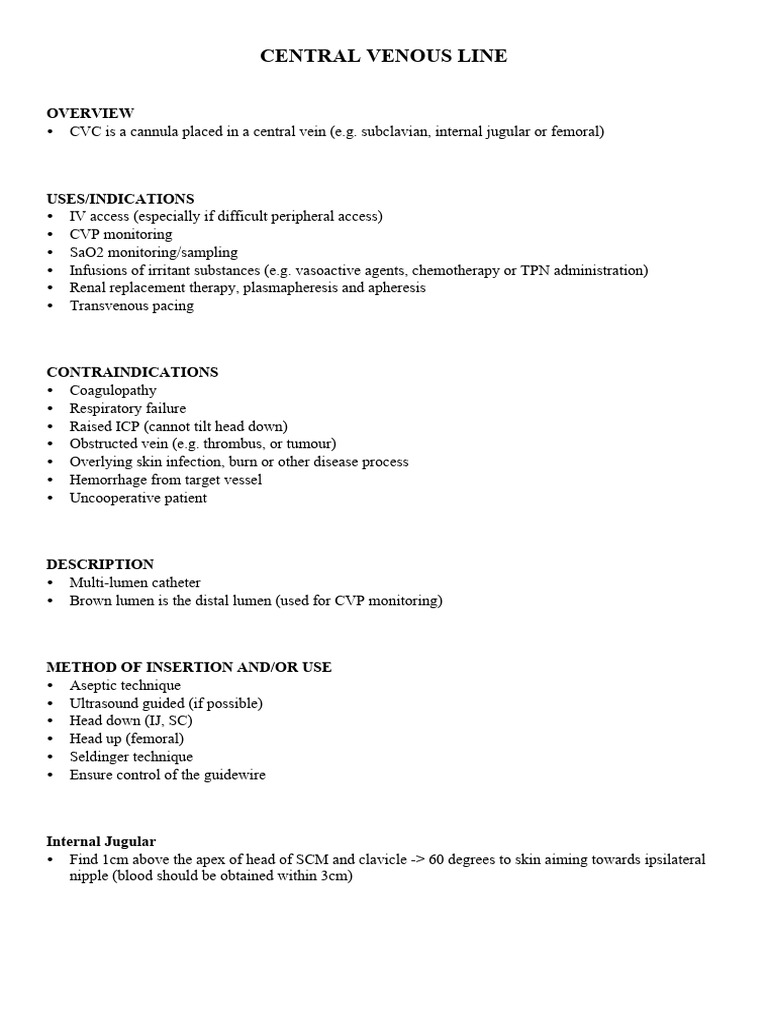 CENTRAL VENOUS LINE | PDF | Medical Specialties | Clinical Medicine