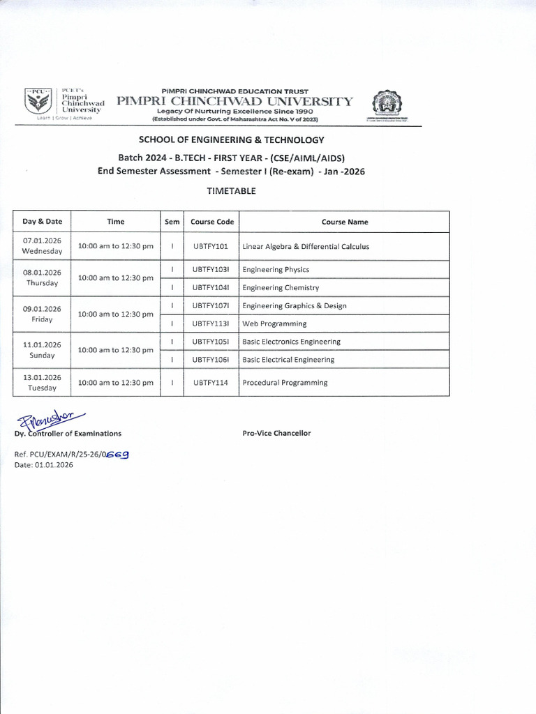 Previous 2024 Batch' - Re-Examination Timetable | PDF