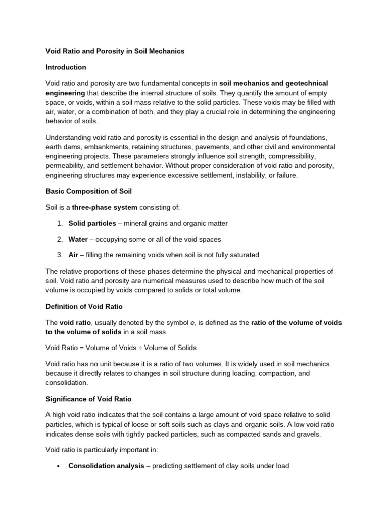 Void Ratio and Porosity in Soil Mechanics | PDF | Porosity | Soil Mechanics
