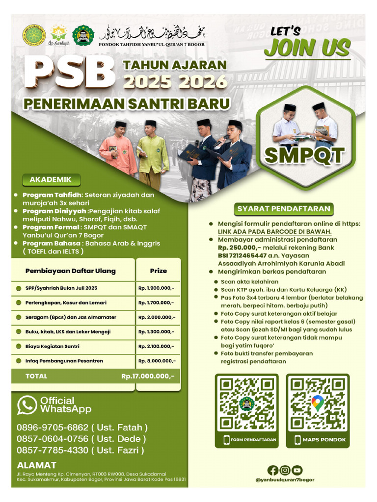 15 Brosur PSB Pondok Tahfidh Yanbuâ ul Qurâ an (PTYQ) 7 Bogor 2025-2026 ...