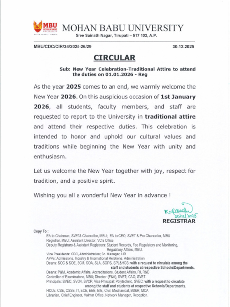 Circular-New Year 2026 | PDF