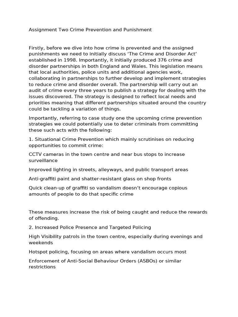 Crime Prevention Strategies Overview | PDF | Punishments | Crimes