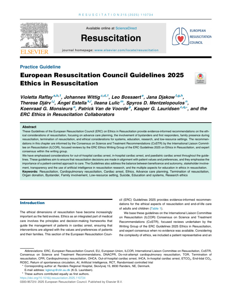Resus 2025 Raffay - ERC Ethics in Resuscitation | PDF | Cardiopulmonary ...
