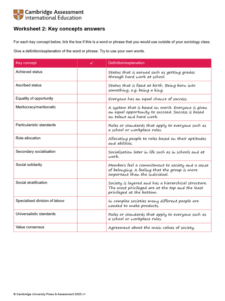 AO1 Worksheet 2 Key Concepts Answers | PDF | Meritocracy | Hierarchy