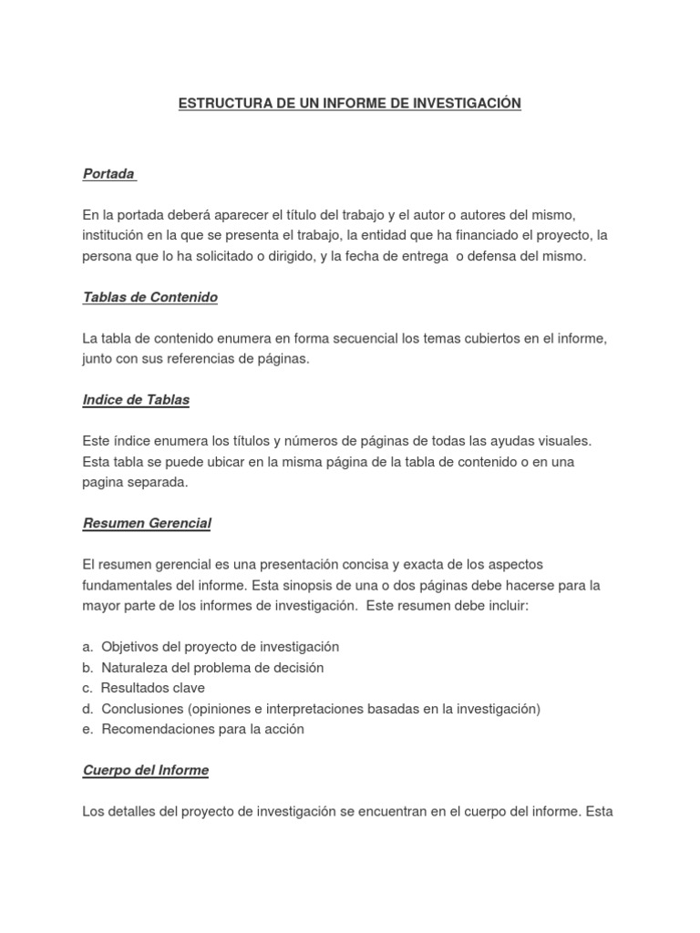 Estructura de Un Informe de Investigación | PDF | Hipótesis | Información