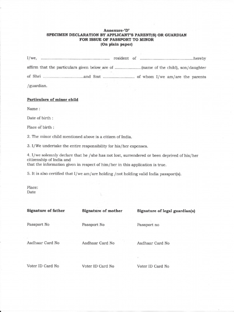 3 Annexure D Affidavit for Child Passport | PDF