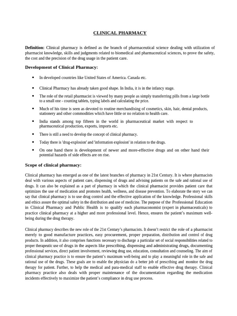 Clinical Pharmacy | PDF | Pharmacy | Dose (Biochemistry)