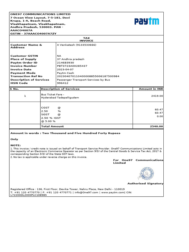 Paytm Bus Apr23 | PDF | Payments