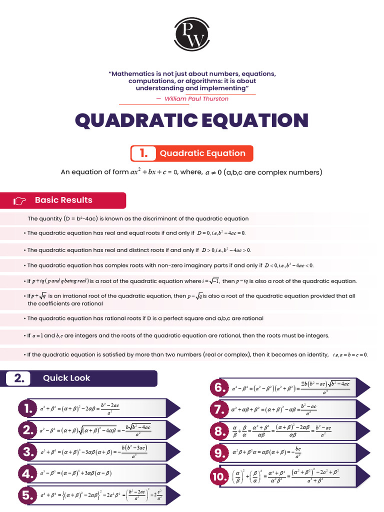 Quadratic Equation | PDF | Quadratic Equation | Equations
