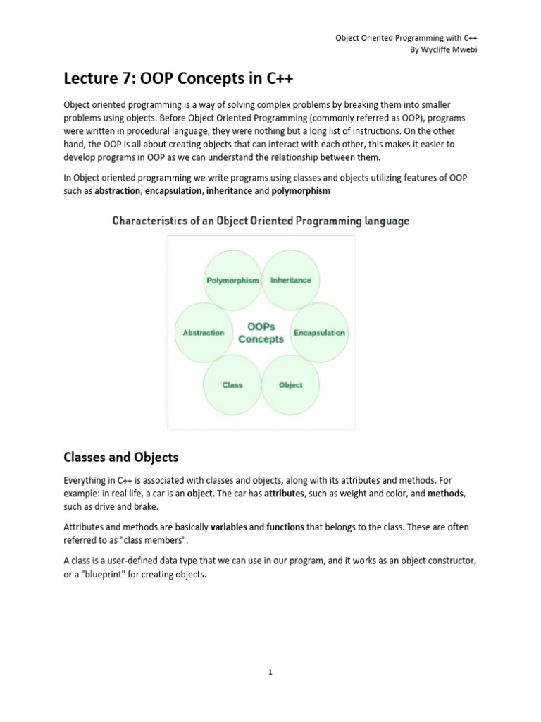 OOP Lecture 7 -OOP Concepts in C++.docx | PDF | Class (Computer Programming) | Object Oriented ...