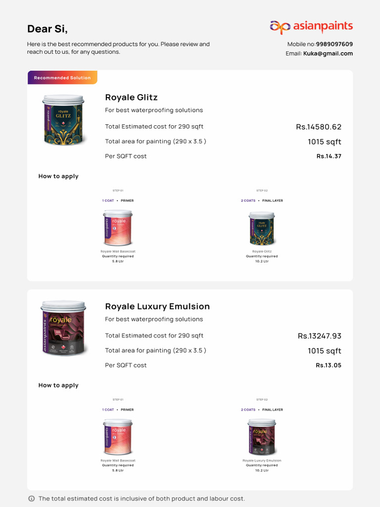 Paint Quotation - Asian Paints | PDF