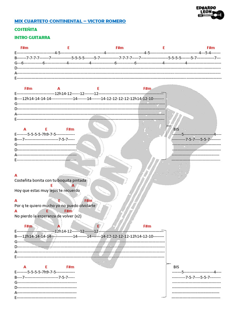 MIX CUARTETO CONTINENTAL - VICTOR ROMERO (ACORDES Y TABS) | PDF