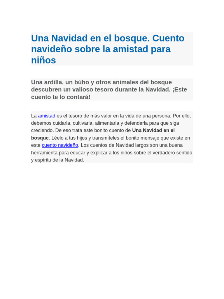 Cuento de Navidad: Amistad en el Bosque | PDF | Navidad