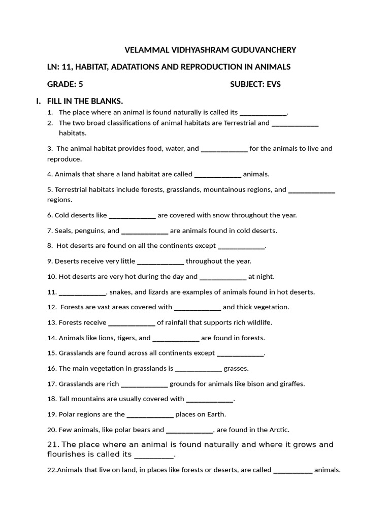 Grade 5, Evs, LN 11 Worksheet | PDF | Bird Migration | Habitat