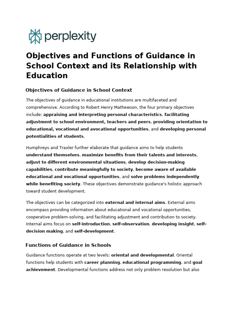 Objectives and Functions of Guidance in School Con | PDF | Psychology ...