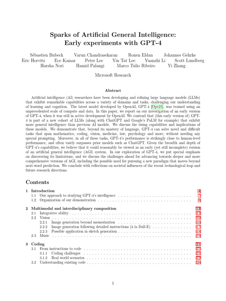 Sparks of Artificial General Intelligence Early Experiments With GPT-4 ...