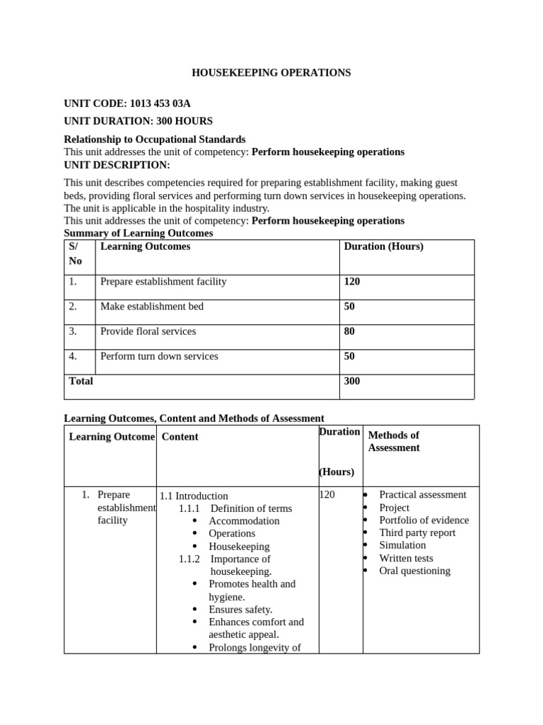 HOUSEKEEPING OPERATIONS | PDF | Bed | Housekeeping