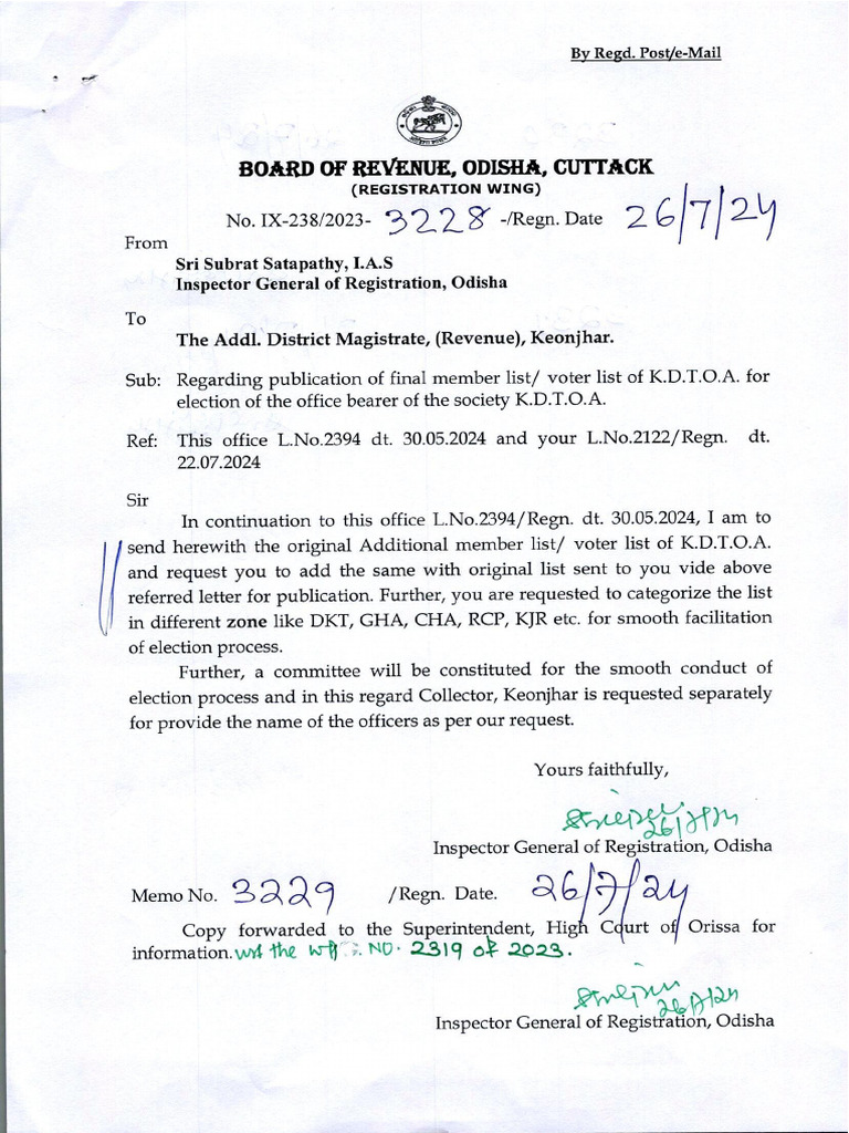 3228 Regarding Publication of Final Member List Voter List of KDTOA for ...