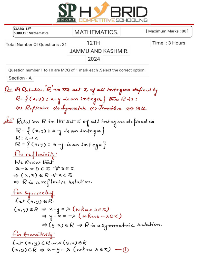 SET 3 ( Mega Rev With Solution Maths Class 12)_250203_122111 | PDF