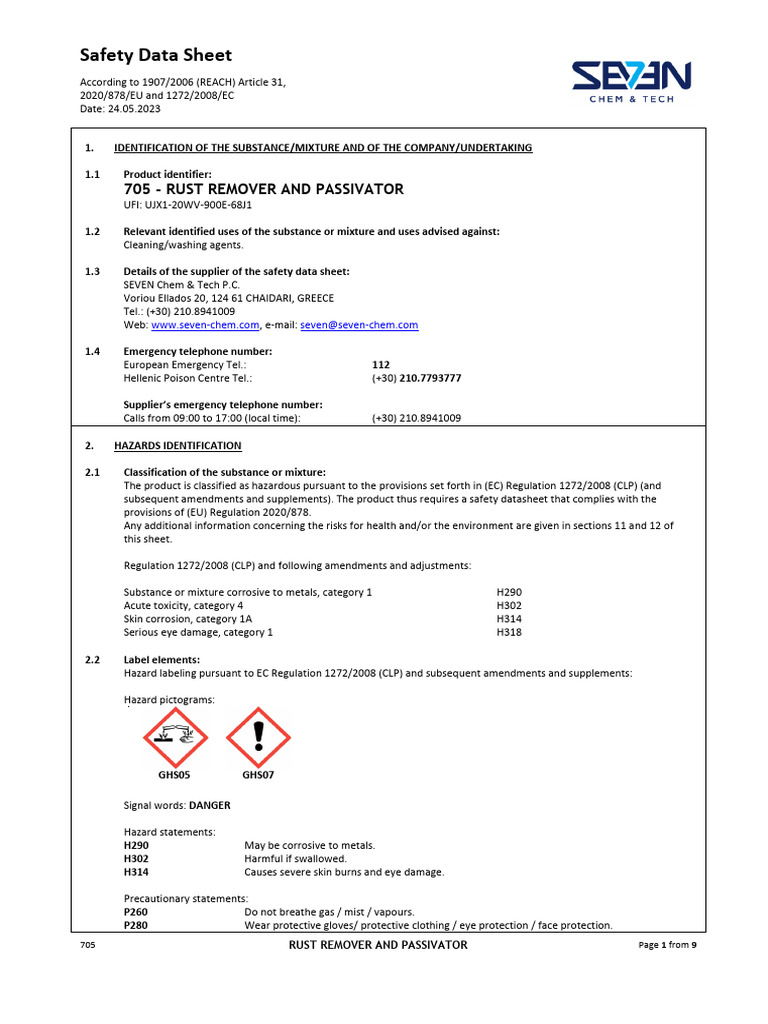 Rust Remover Safety Data Sheet | PDF | Personal Protective Equipment ...
