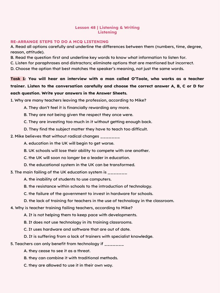 [Ca27-04] Lesson 48 _ Listening & Writing | PDF | Skill