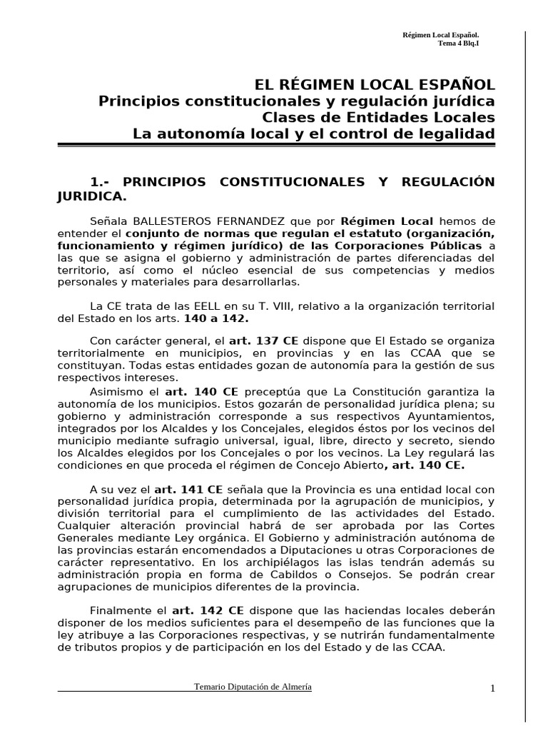 Tema 4 Rle Autonomia y Control Legalidad (Corto) | PDF | Gobierno local | Alcalde
