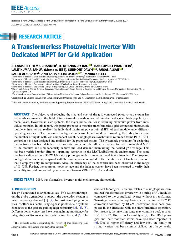 Transformerless PV Inverter with MPPT | PDF | Photovoltaic System ...