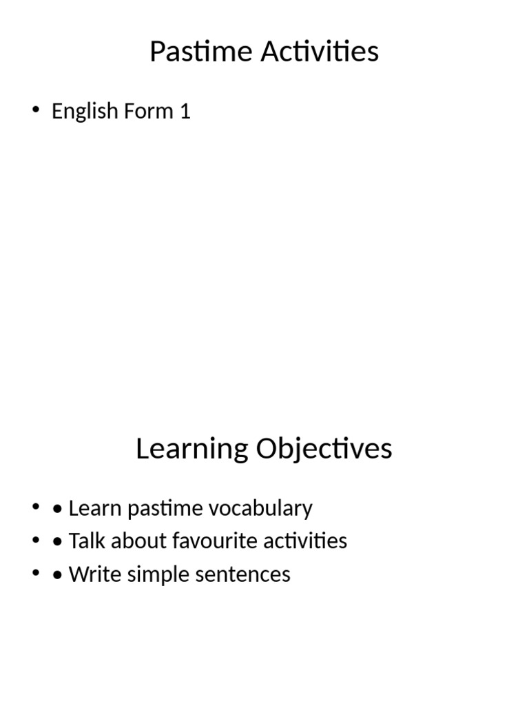 English Form 1 Pastime Activities | PDF