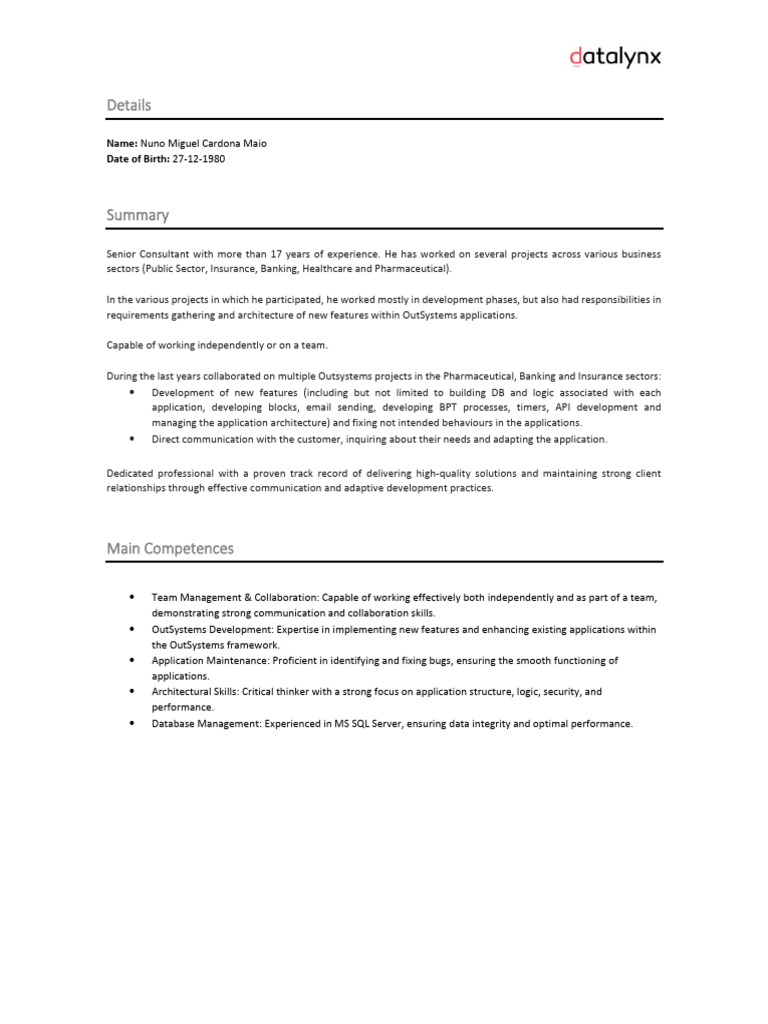Senior OutSystems Consultant Profile | PDF | Microsoft Sql Server | C ...