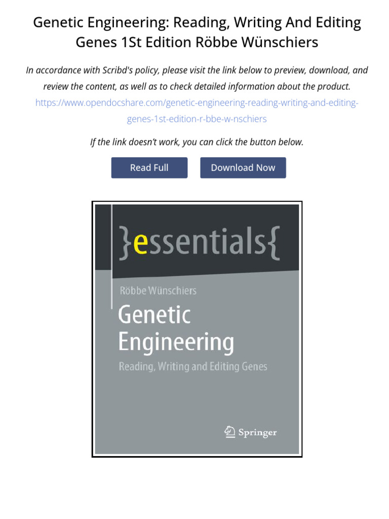 Genetic Engineering: Reading, Writing and Editing Genes 1st Edition ...