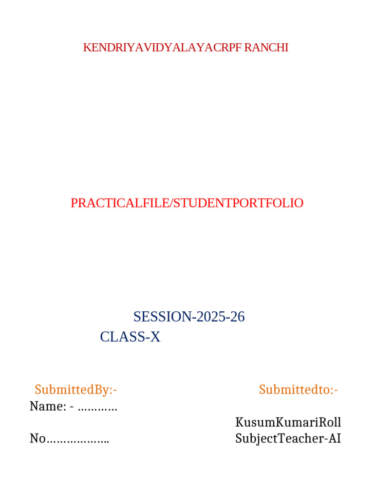 Practical File For Class-X (AI) | PDF